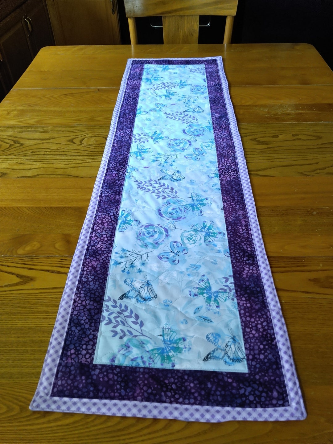 Blue Purple Green Butterfly Floral Handmade Quilted Table - Etsy