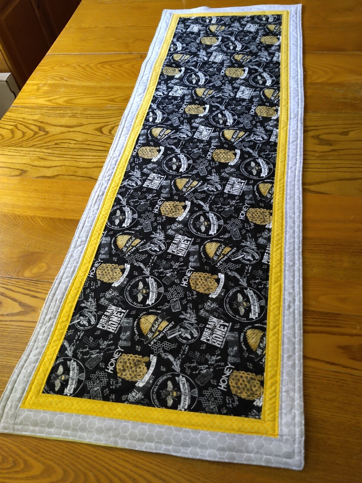 Honeybee Handmade Quilted Table Runner Black, Yellow, Gray, Hive, Bee ...