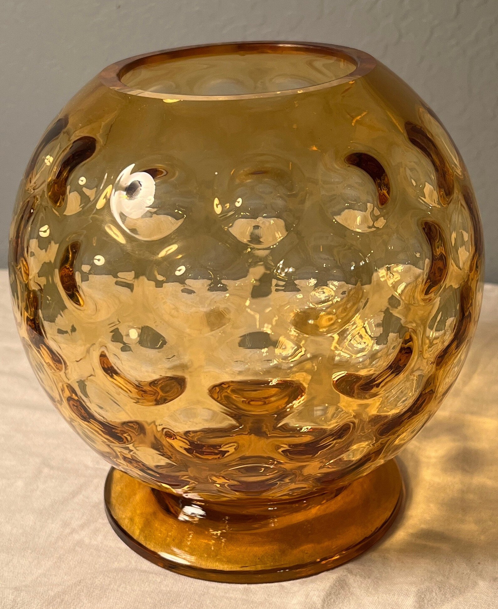 Vintage MCM Art Glass Sphere, Amber Bubble Glass Footed Vase. - Etsy
