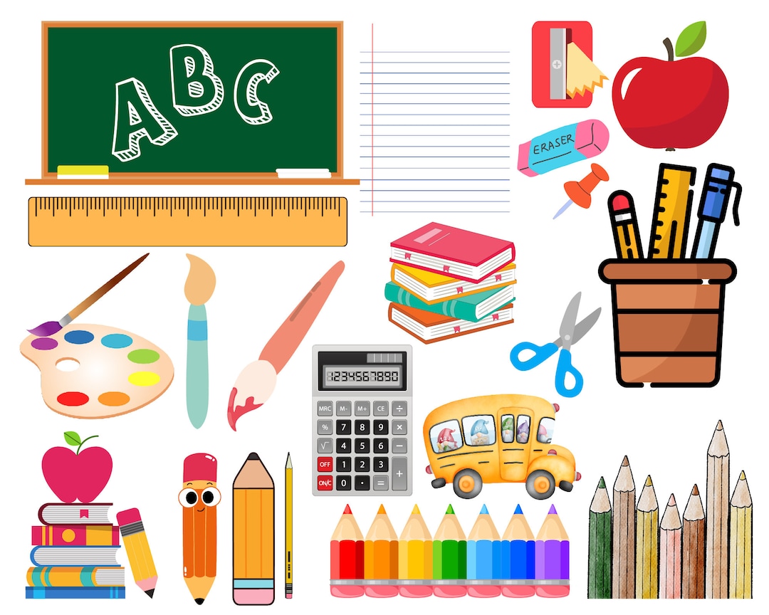 School Clipart Set, School Supplies Clipart Set, Stationery, Back to ...