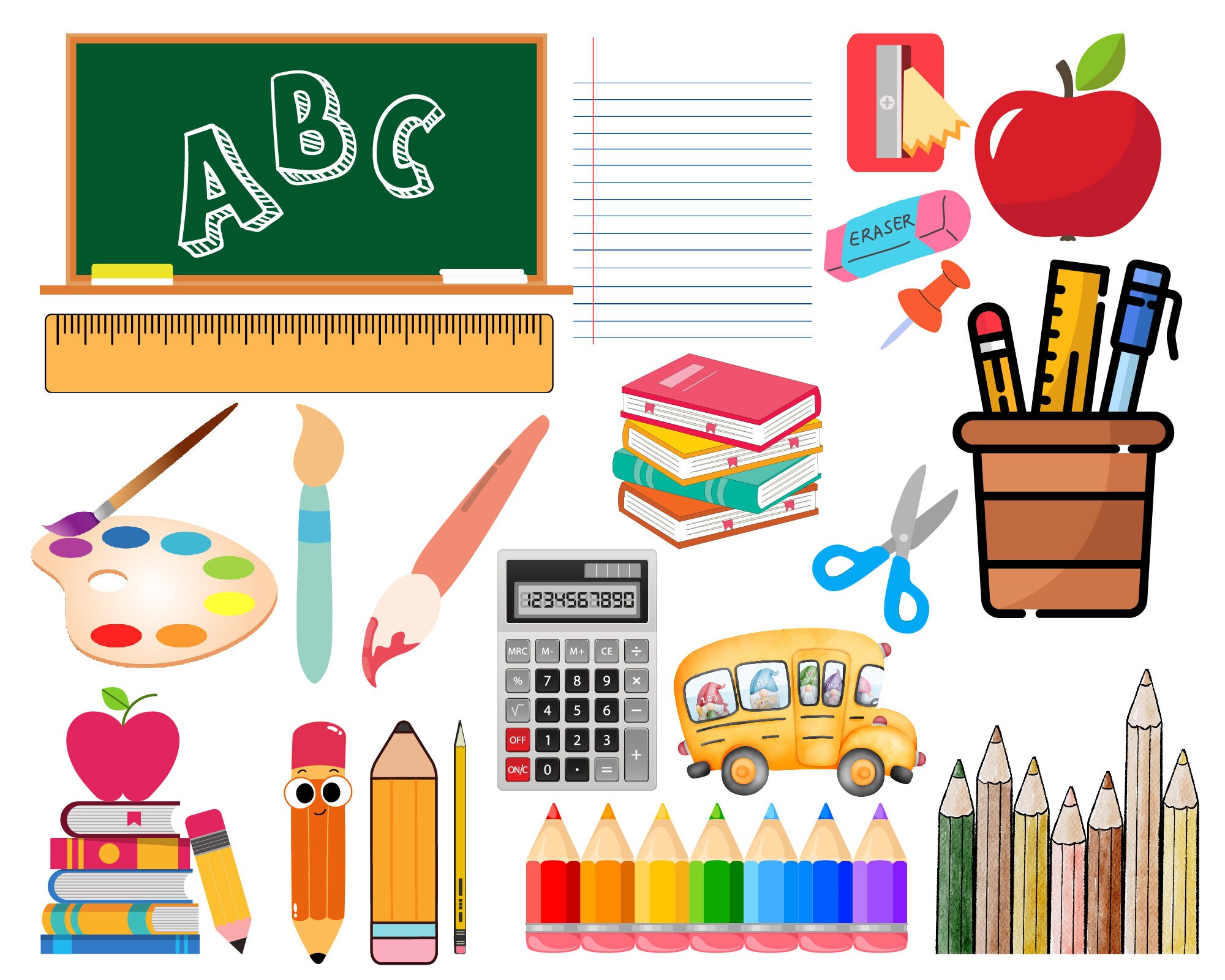 School Clipart Set, School Supplies Clipart Set, Stationery, Back to ...