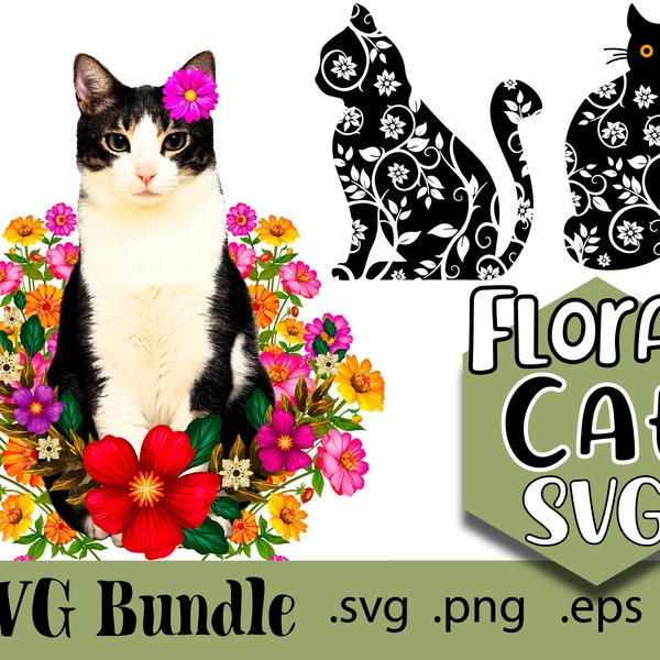 Floral Cat Svg - Etsy