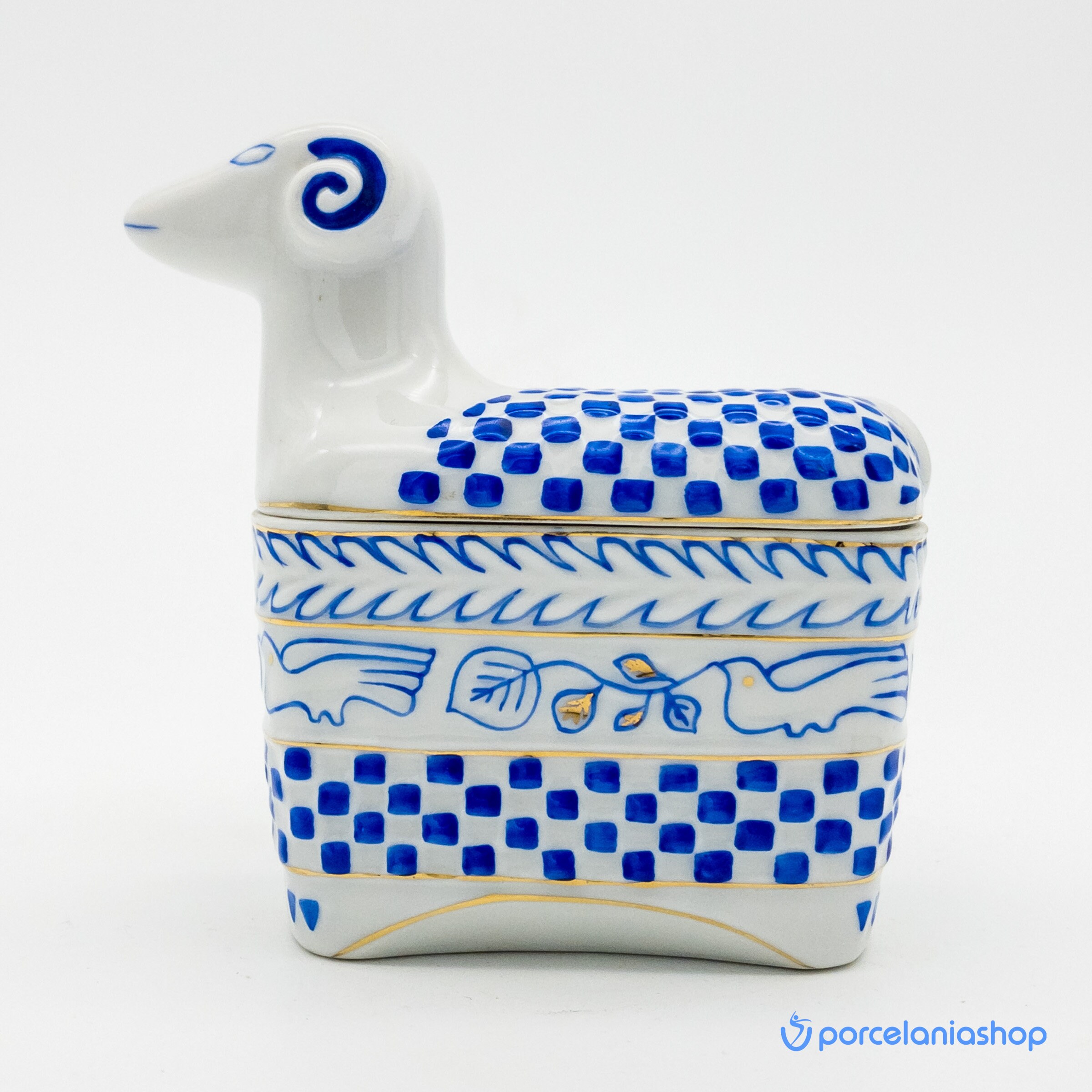 Rare Vintage Hollohaza Porcelain Ram-shaped Candy Bowl, Hand-painted ...