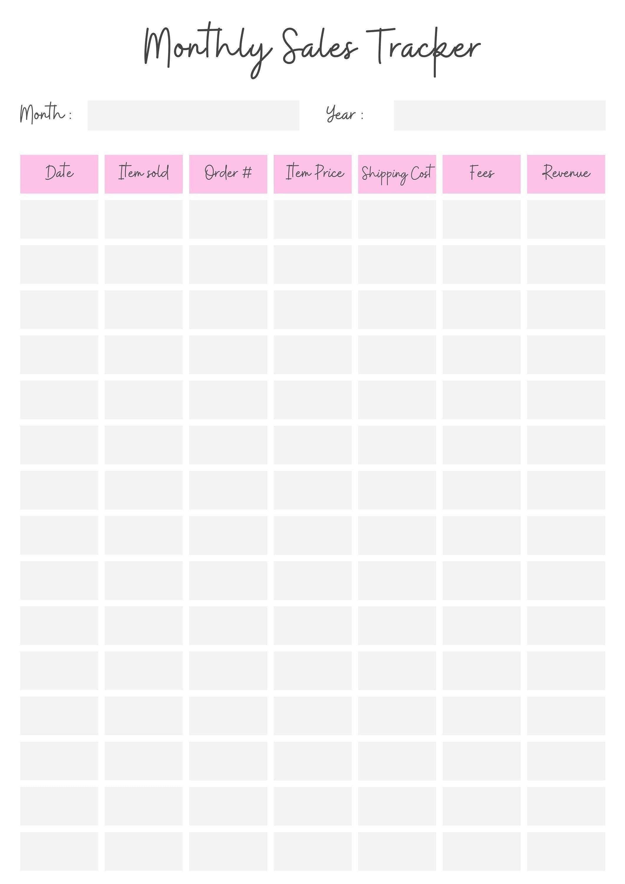 Printable Small Business Monthly Sales Tracker * PDF and PNG* - Etsy