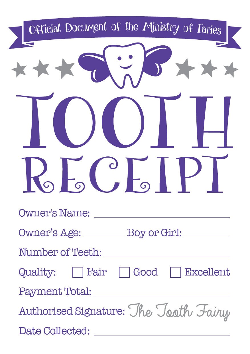 Printable Lost Tooth Certificate and Tooth Receipt PDF and - Etsy