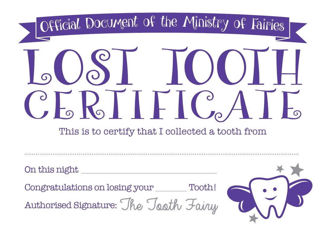Printable Lost Tooth Certificate and Tooth Receipt * PDF and PNG * - Etsy