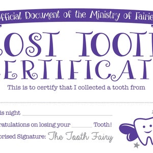 Printable Lost Tooth Certificate and Tooth Receipt * PDF and PNG * - Etsy