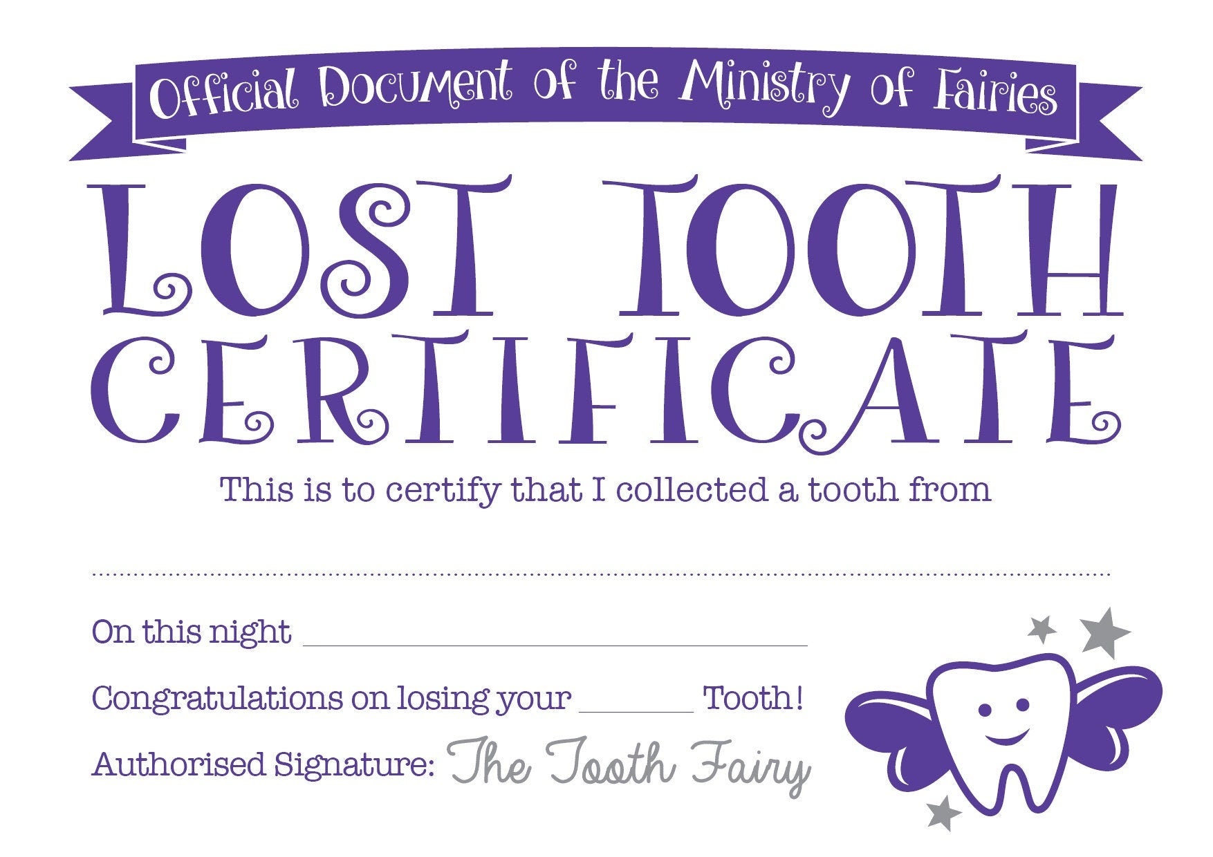 Printable Lost Tooth Certificate and Tooth Receipt * PDF and PNG * - Etsy