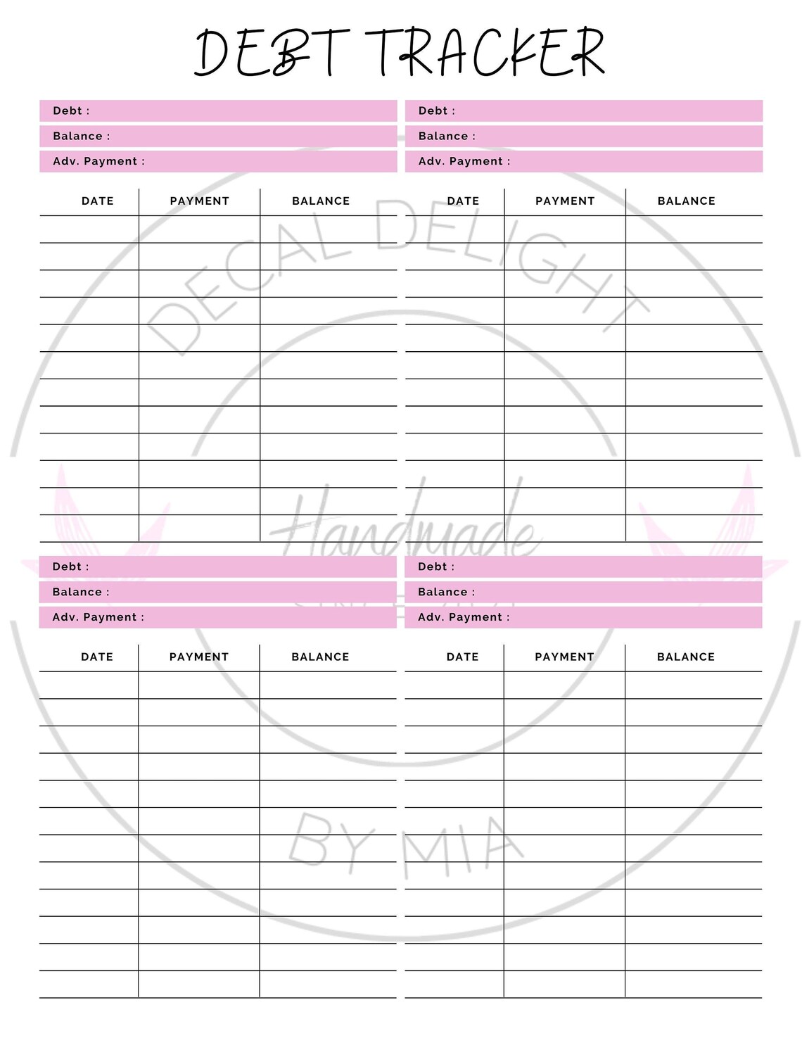 Printable Debt Tracker * PDF and PNG* - Etsy