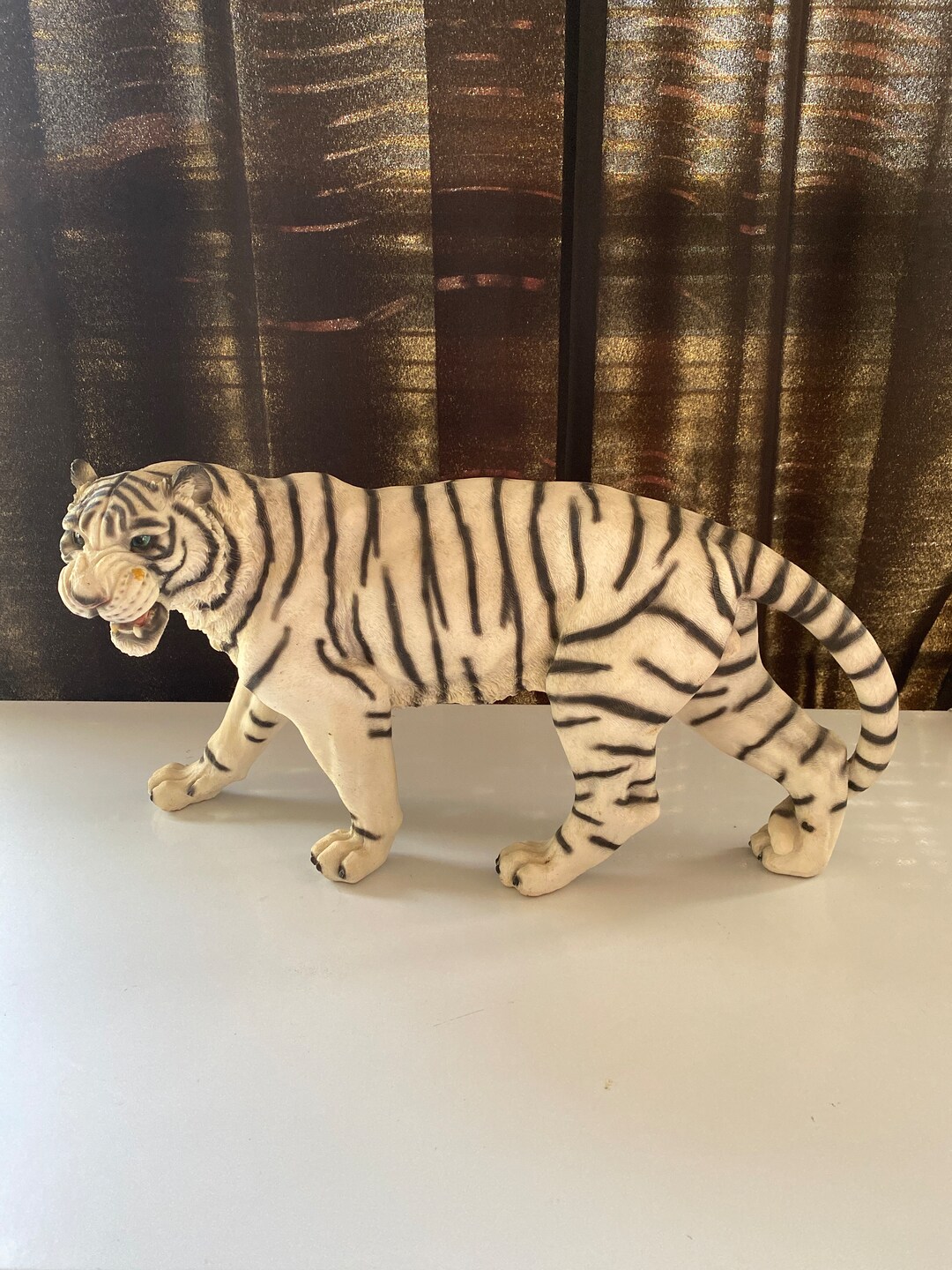 Vintage Resin White Tiger Table Top Statue - Etsy