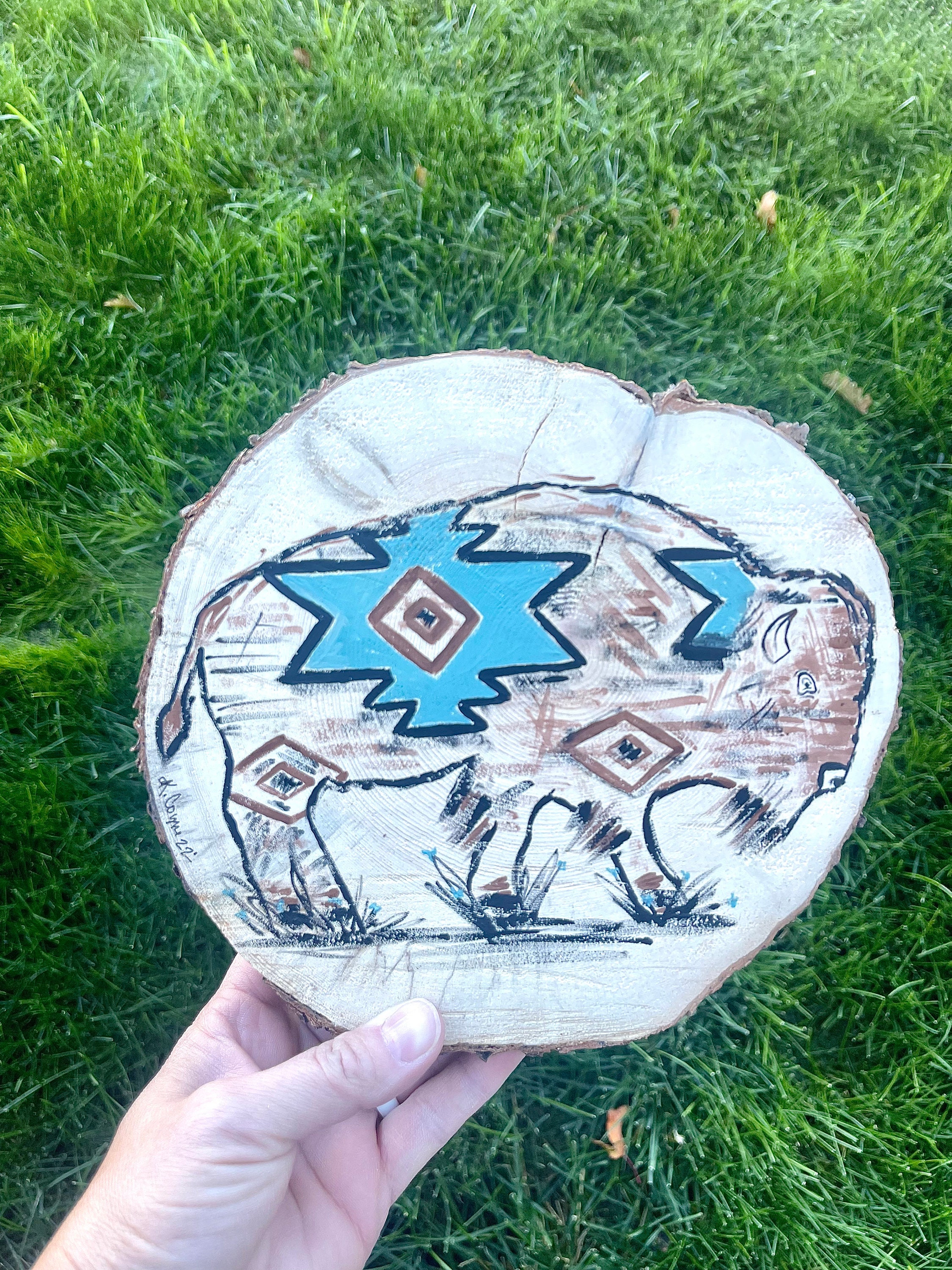 Turquiose Aztec Buffalo Wood Slice - Etsy