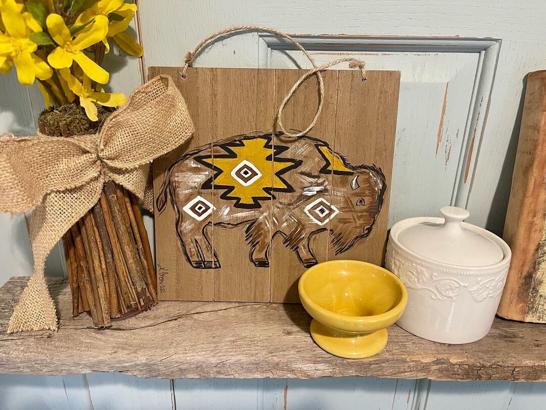 Aztec Buffalo Painting on Wood - Etsy