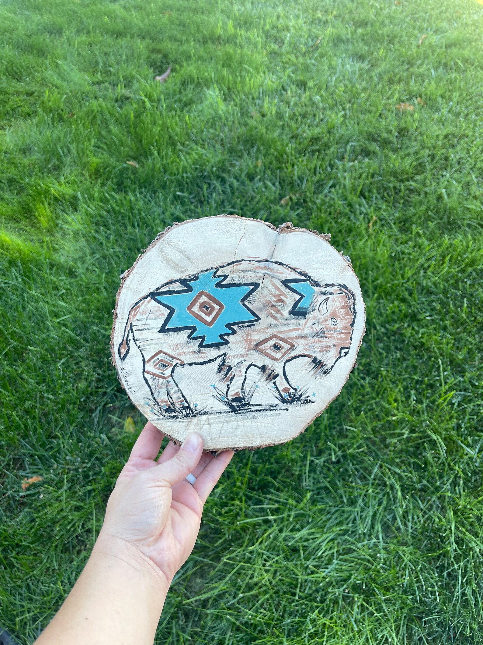 Turquiose Aztec Buffalo Wood Slice - Etsy