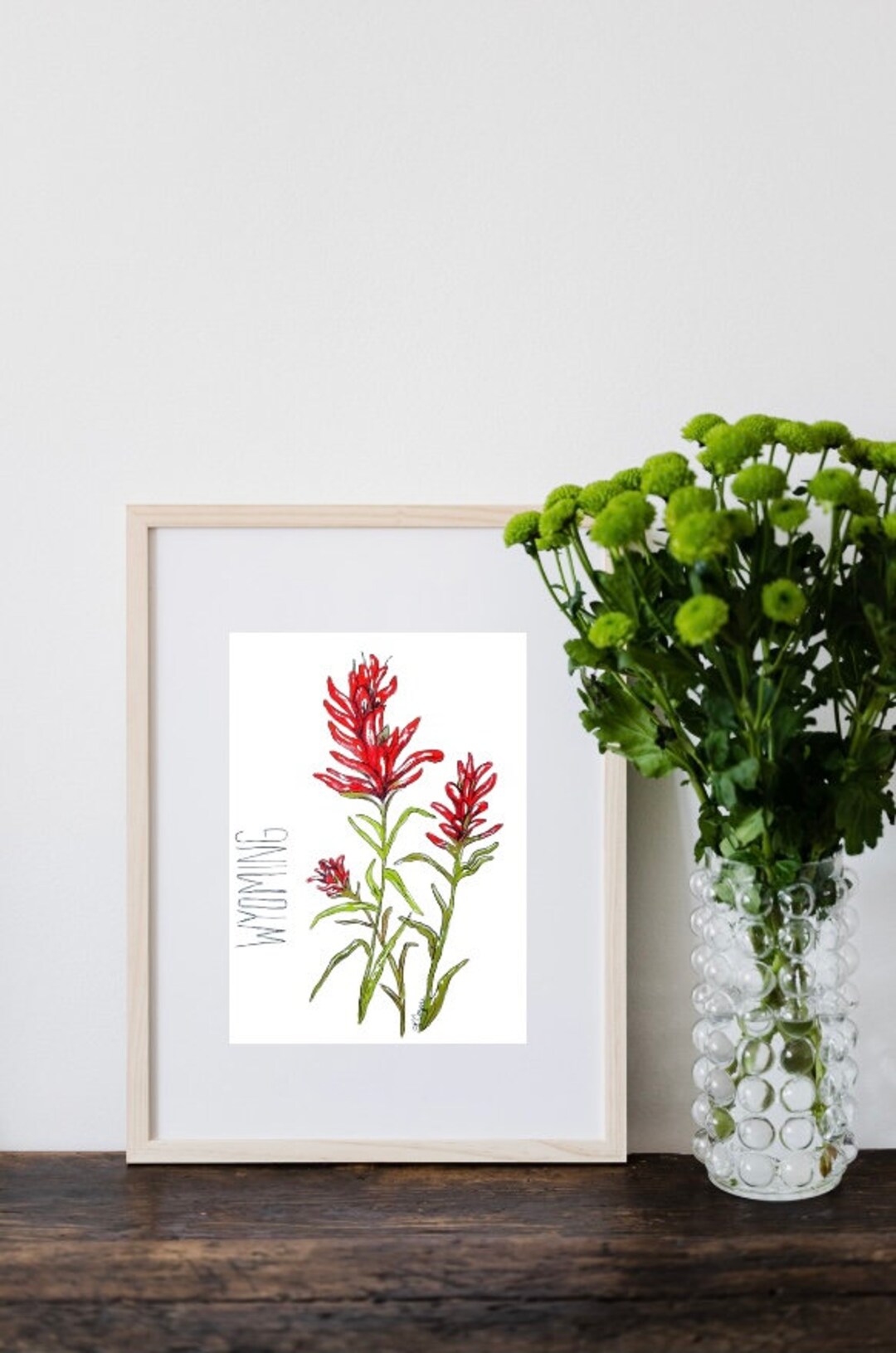 Wyoming Indian Paintbrush -PNG File- JPG File- Red and Green Floral ...