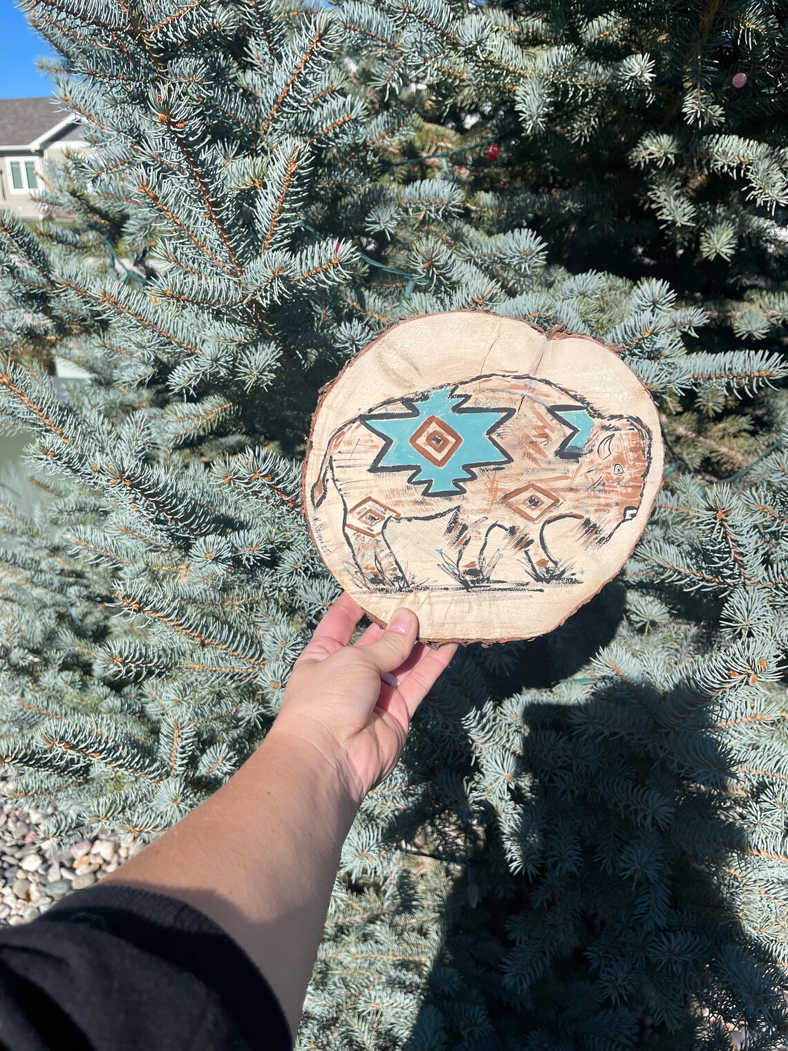 Turquiose Aztec Buffalo Wood Slice - Etsy
