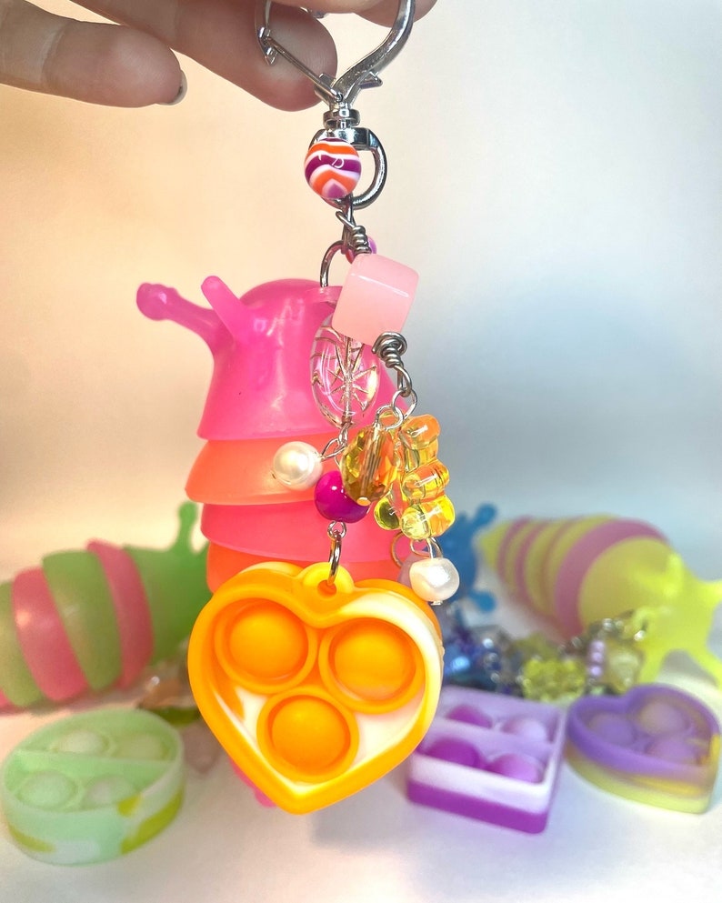 Sunset Pride Sensory Slug Fidget Popper Keychain Handmade Beaded Stim ...