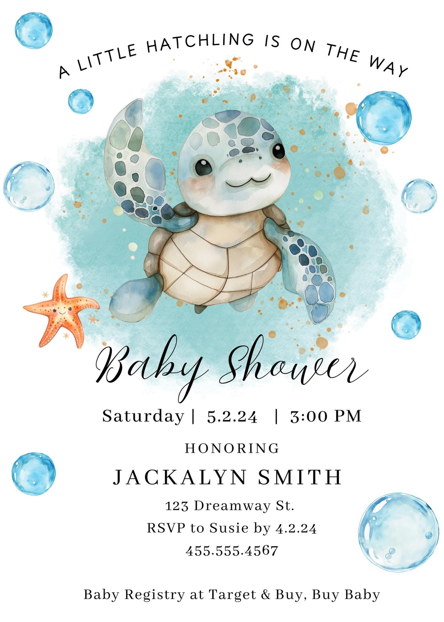 Under the Sea, Turtle Baby Shower Invite Template - Etsy