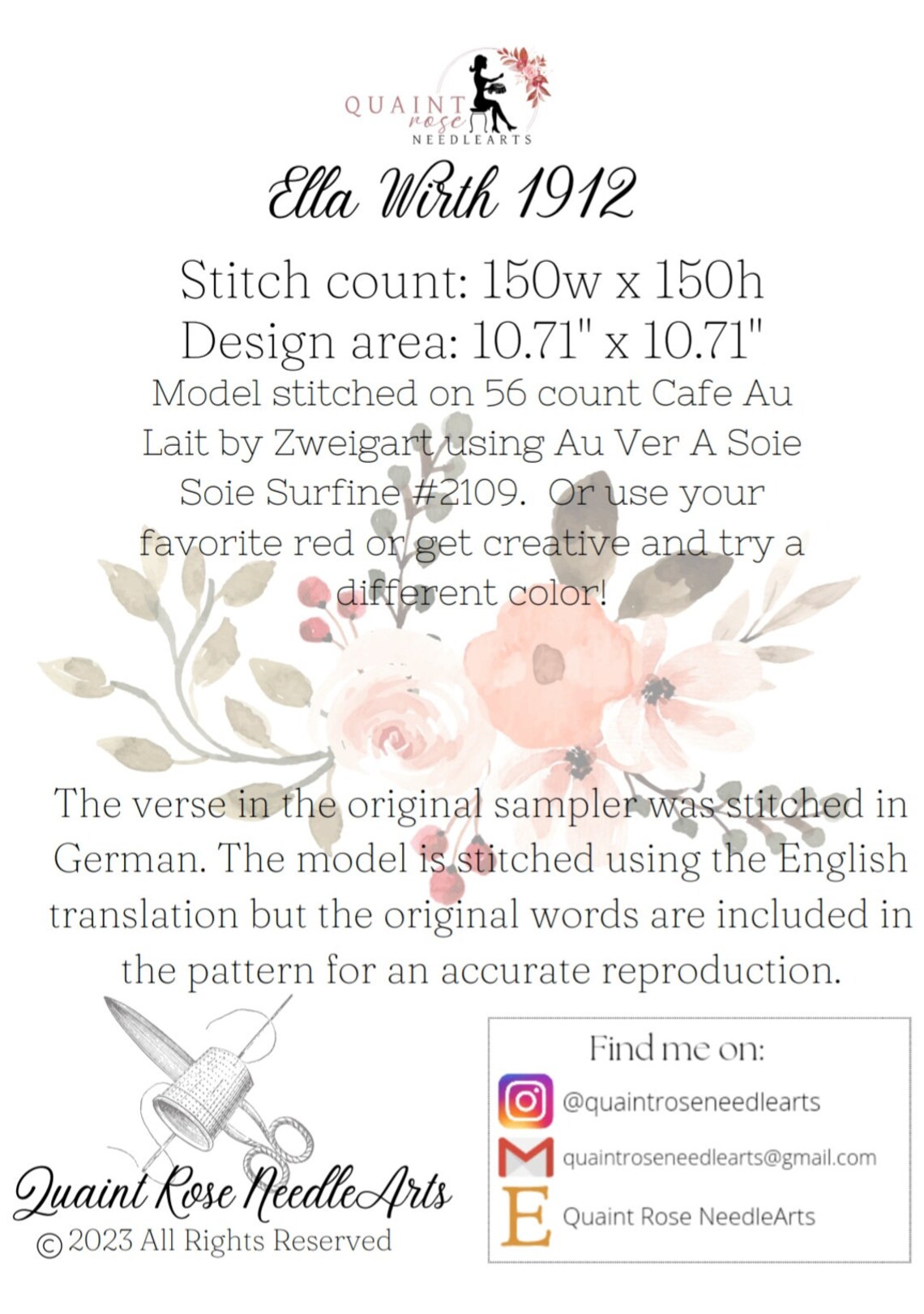 PDF Ella Wirth 1912 Cross Stitch Pattern - Etsy