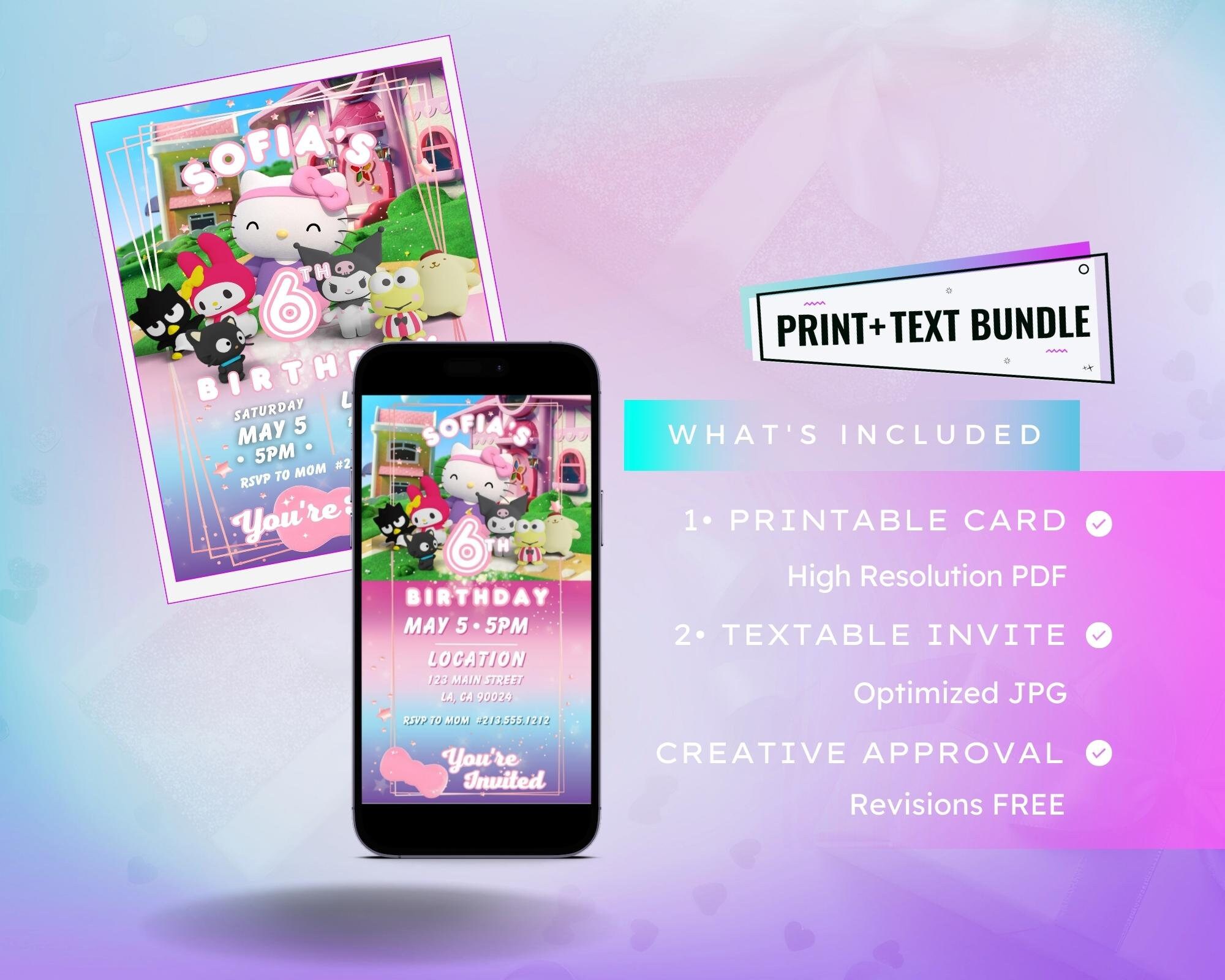 KAWAII friends Birthday Invitation Digital & Text Bundle - Etsy