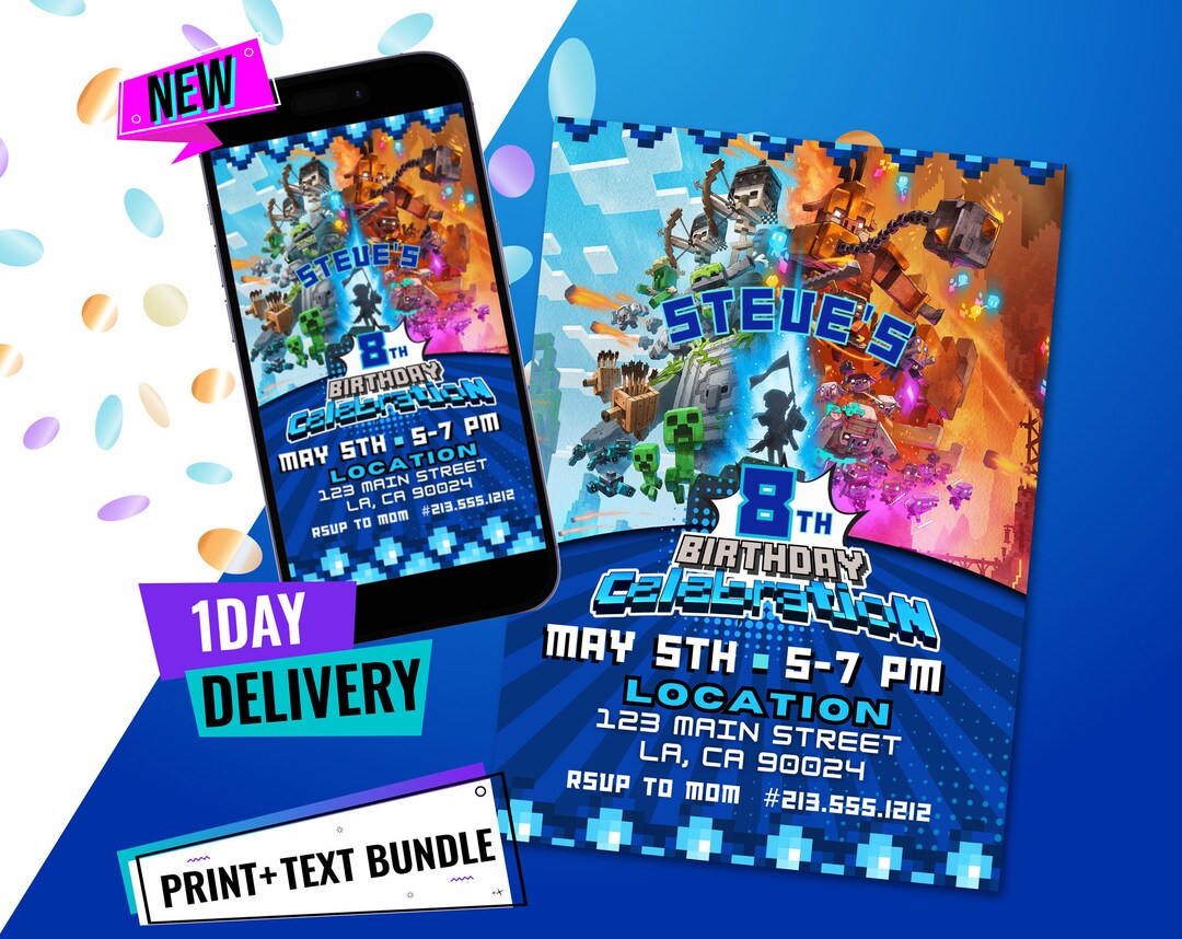 Minecraft Legends Birthday Evite Personalized Minecrafter Digital ...