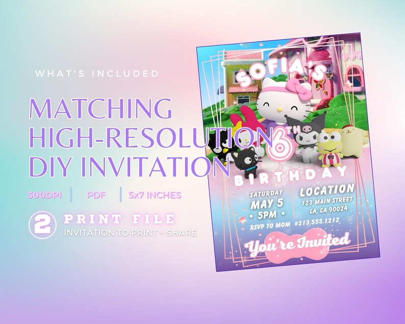 KAWAII friends Birthday Invitation Digital & Text Bundle - Etsy