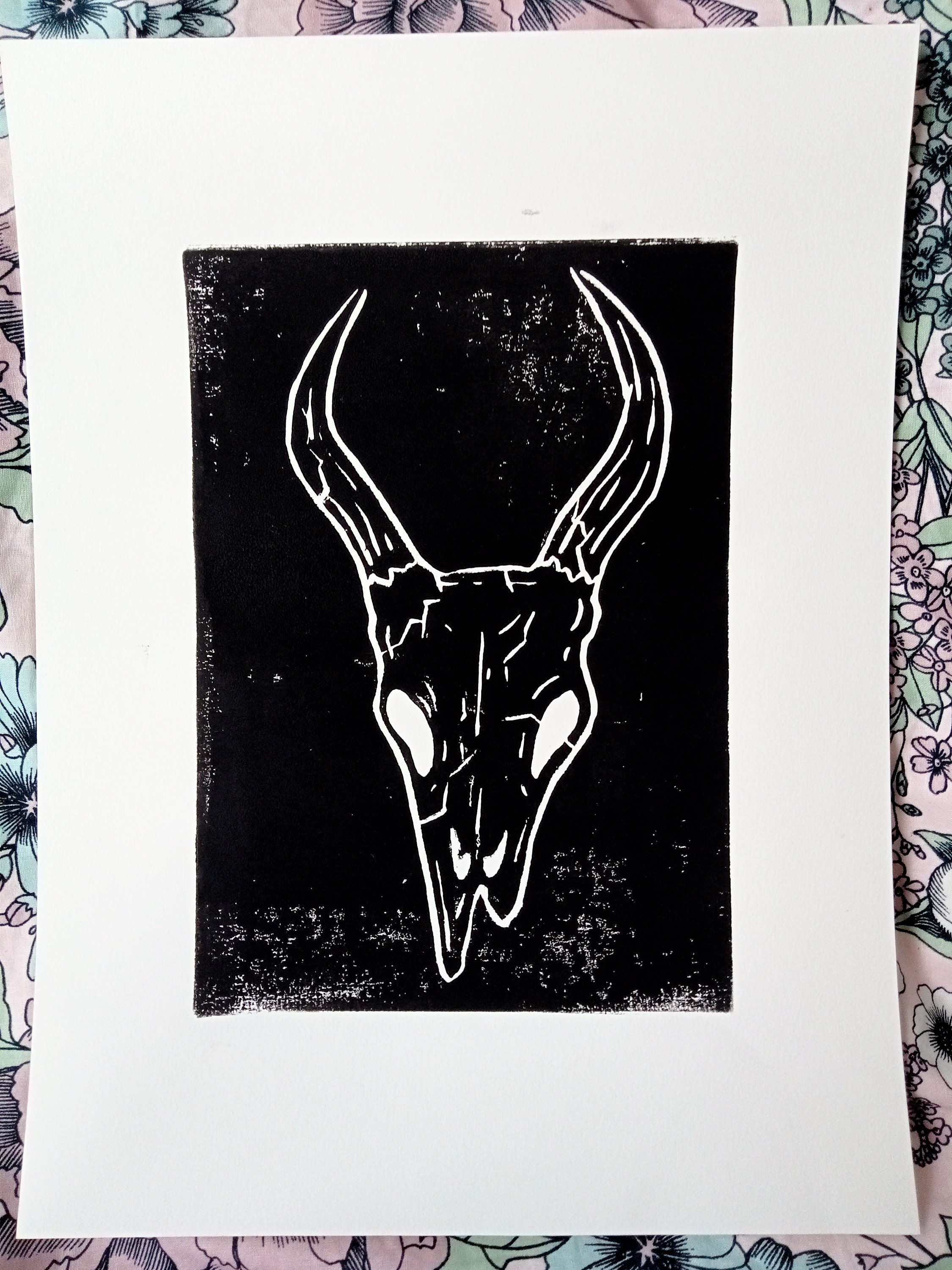 Linocut cow's Skull Format A2 Signed Handmade | Etsy