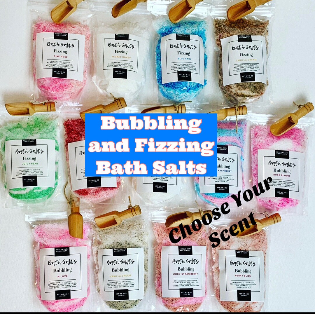 8 Oz Scented Bath Salts With Scoop: You Choose Bubbling or Fizzing, Spa ...