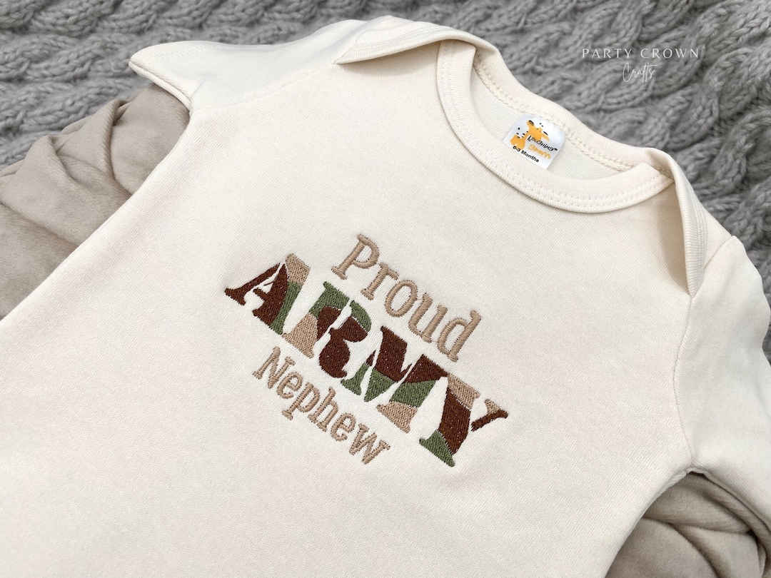 Embroidered Proud Army Nephew Bodysuit • Army • Military Bodysuit ...