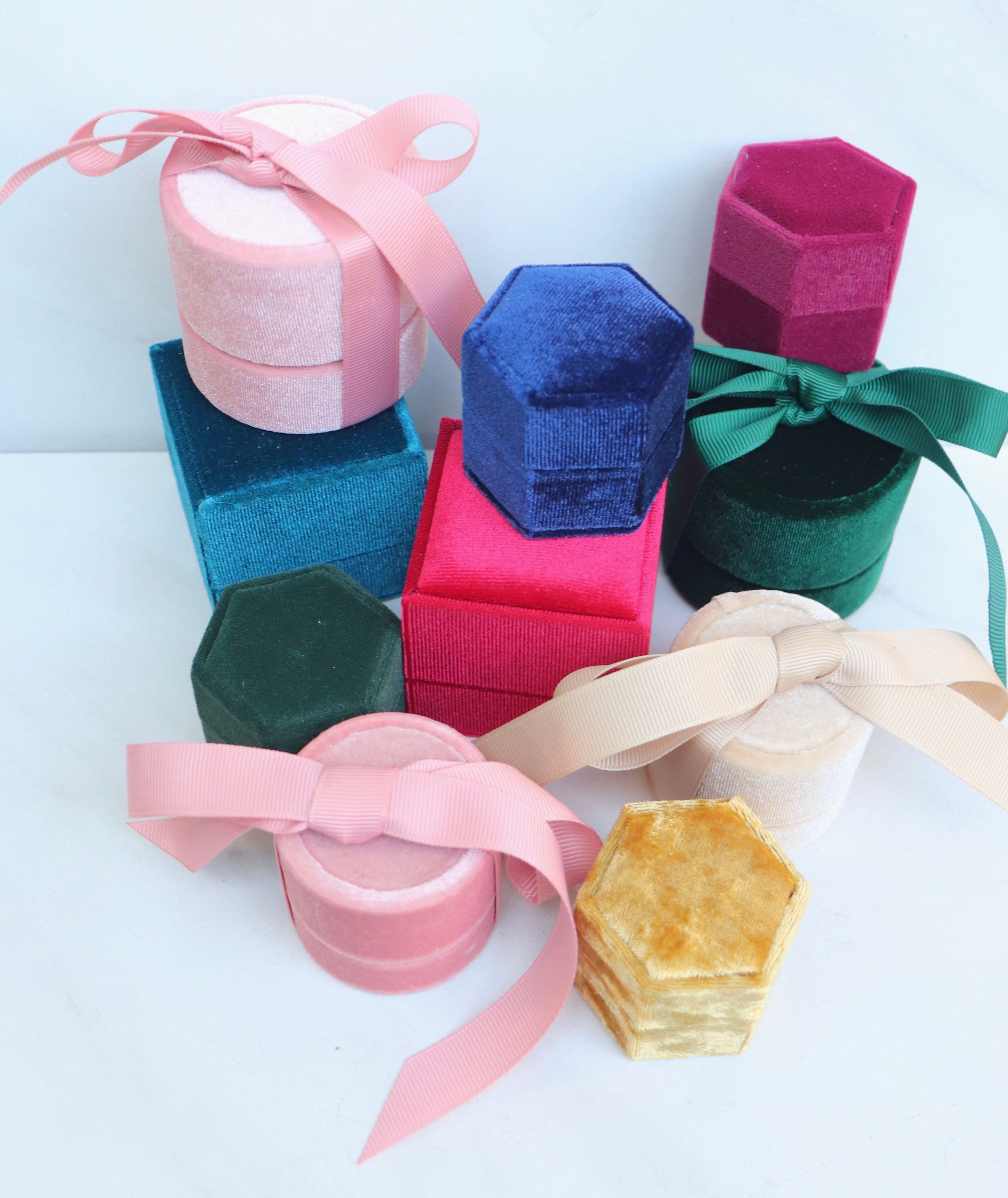 Velvet Gift Box (à La Carte)~ Hexagon, Round, or Square for Ring or ...