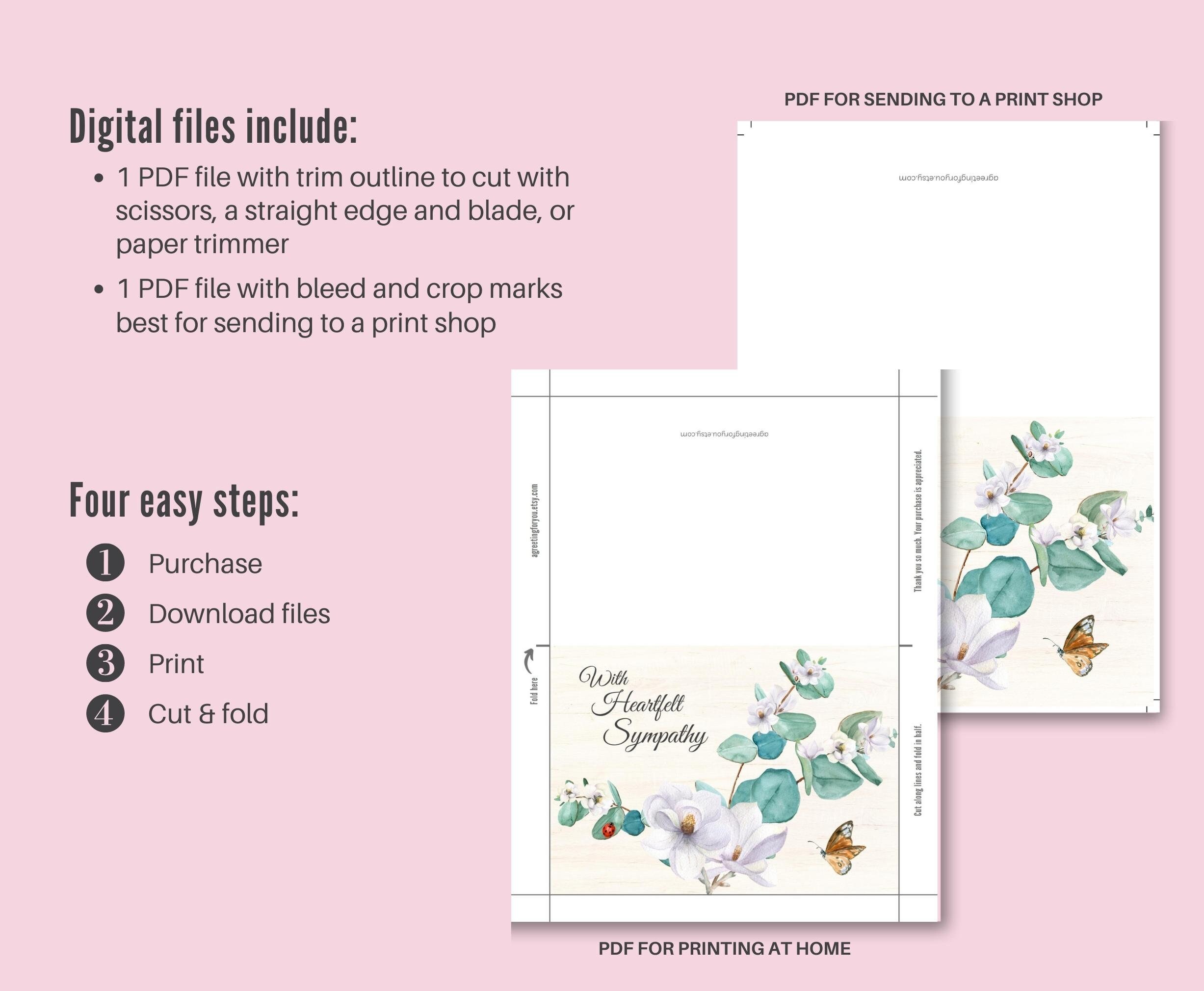 Printable With Heartfelt Sympathy 7x5 Folding Card With White - Etsy