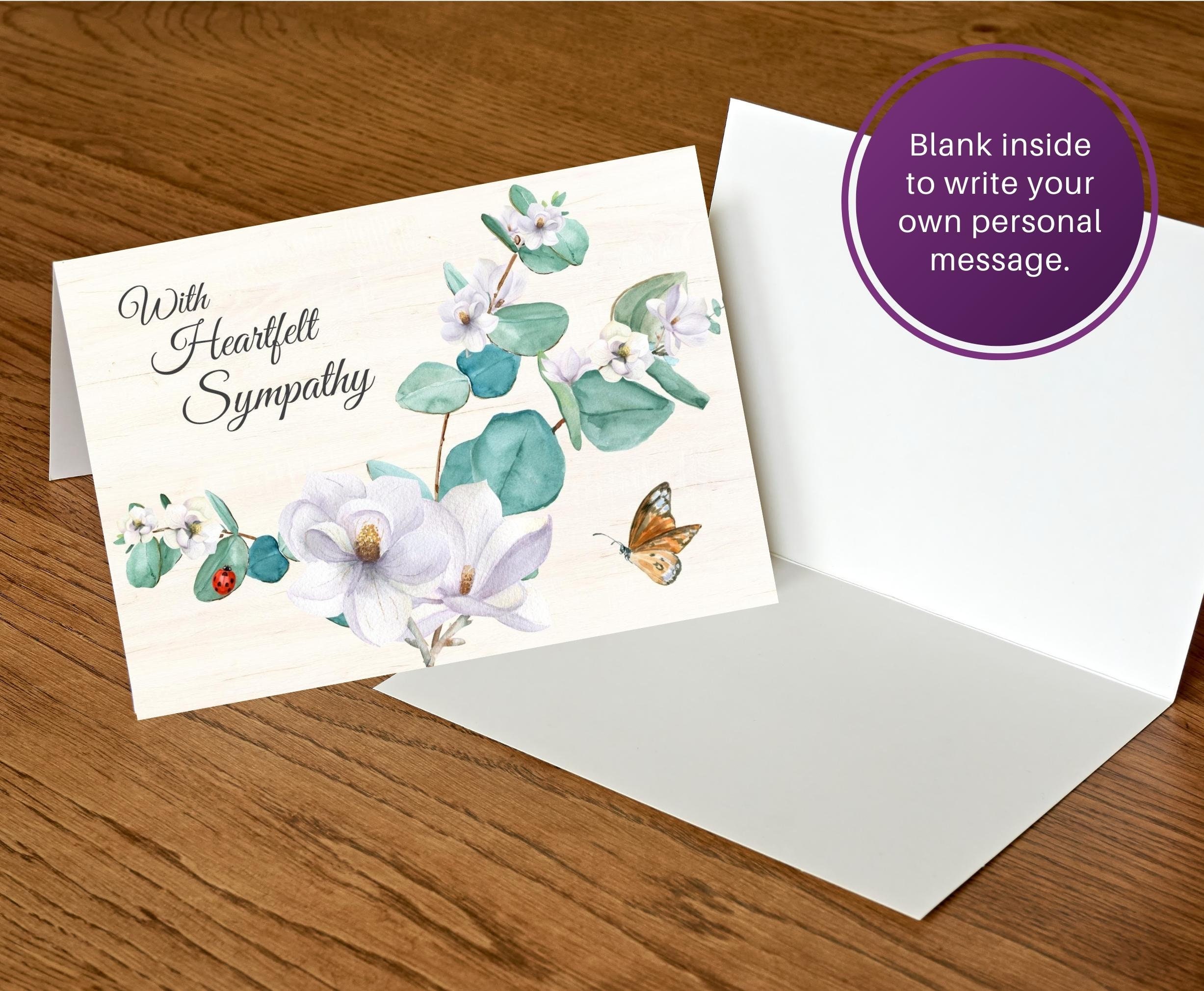 Printable With Heartfelt Sympathy 7x5 Folding Card With White Flowers ...