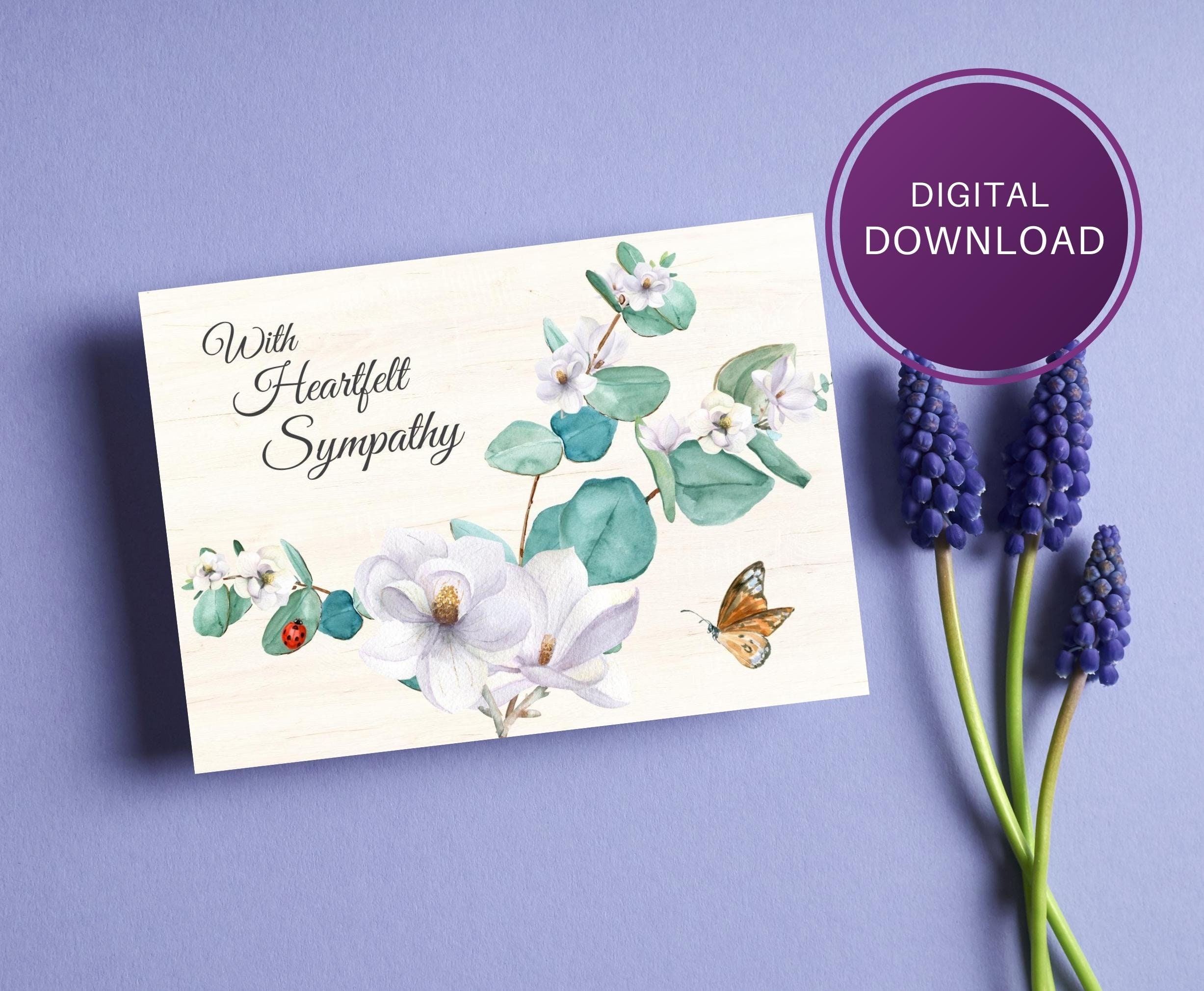 Printable With Heartfelt Sympathy 7x5 Folding Card With White Flowers ...