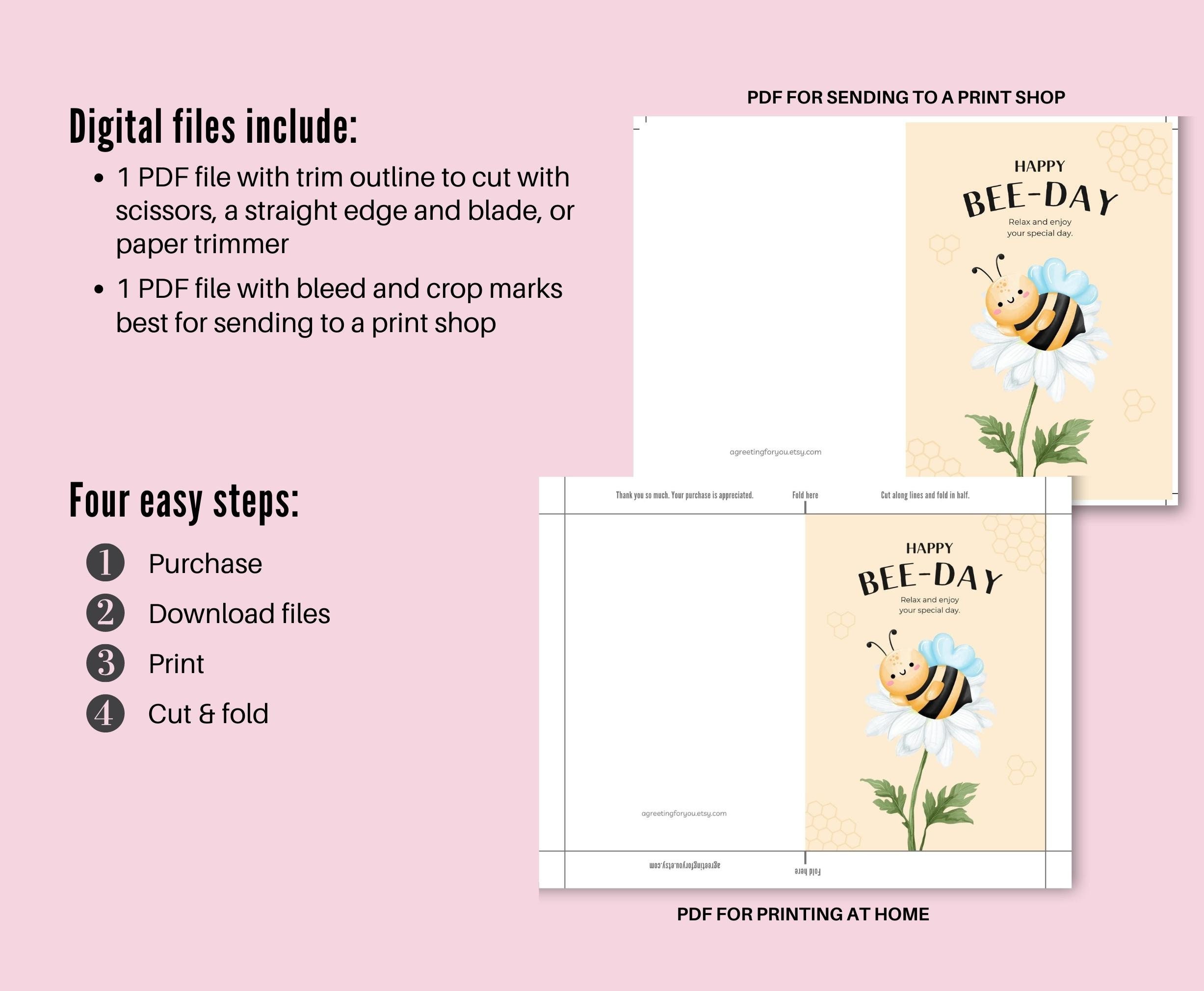 Printable Happy Bee-day Birthday Card Instant Digital Download, 5x7 ...