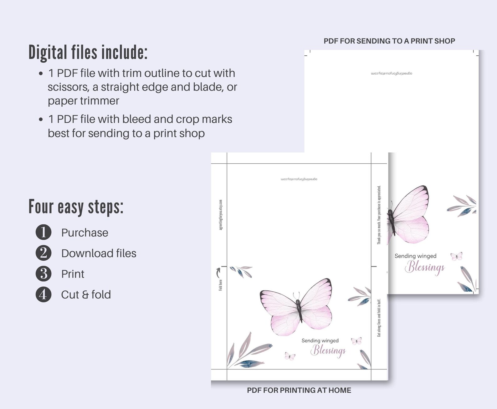Printable Sending Winged Blessings Card, 7x5, Blank Inside, Instant ...