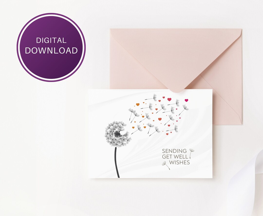 Printable Sending Get Well Wishes Support Card, 7x5 PDF Instant ...