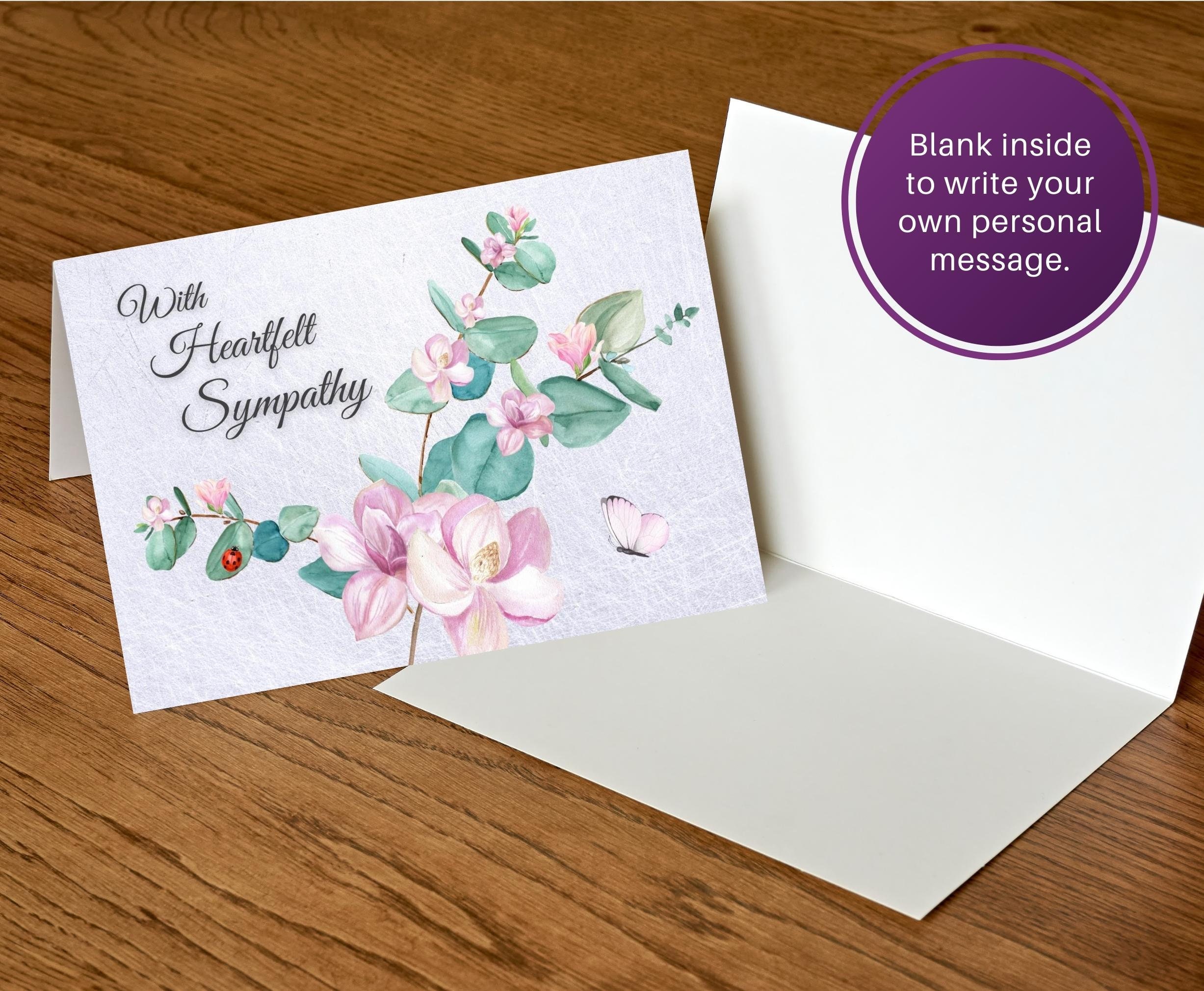 Printable With Heartfelt Sympathy Card, Pink Flowers, 7x5, Blank Inside ...