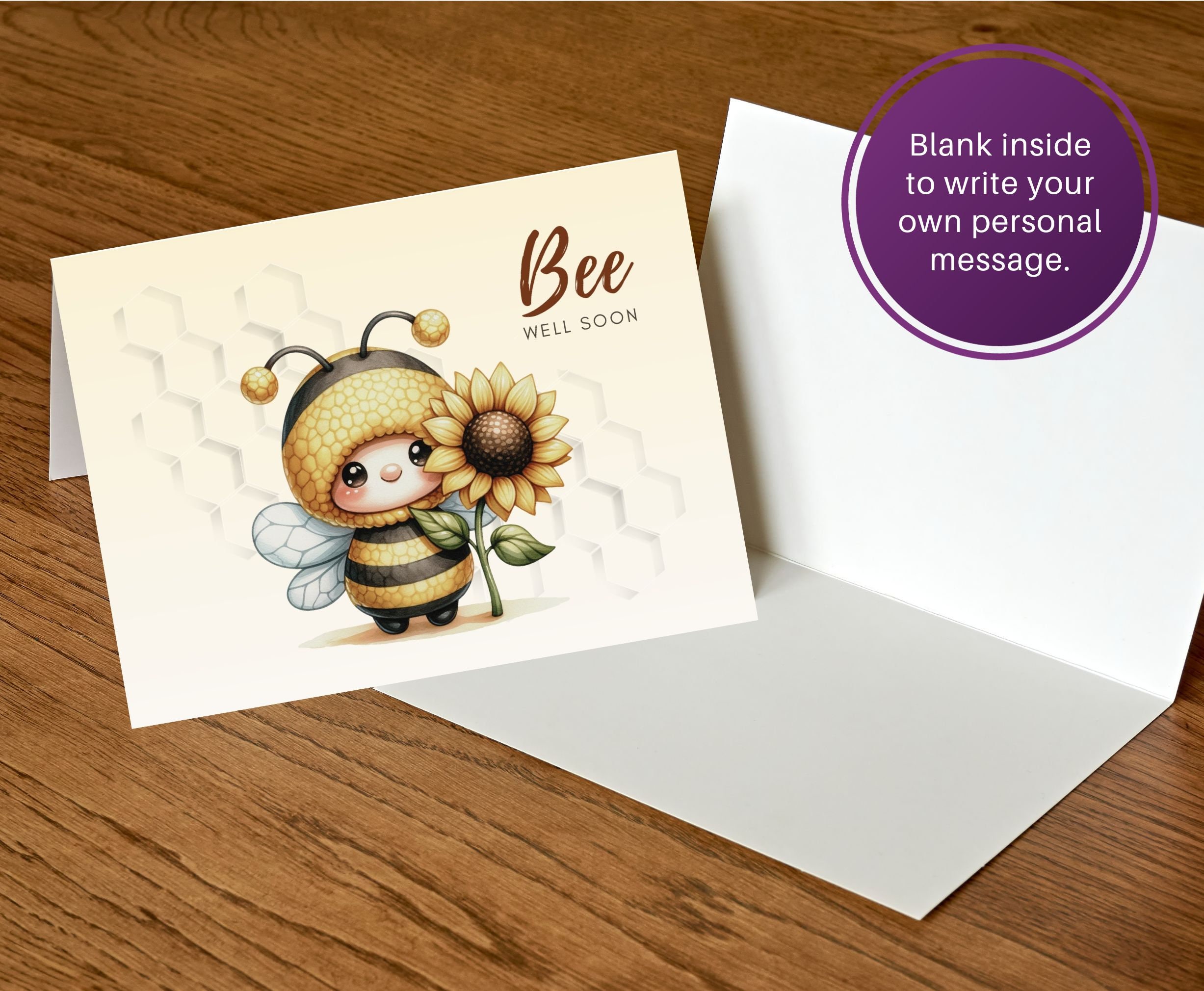 Bee Well Soon Card Digital Download, 7x5 Folding Card, Blank Inside ...