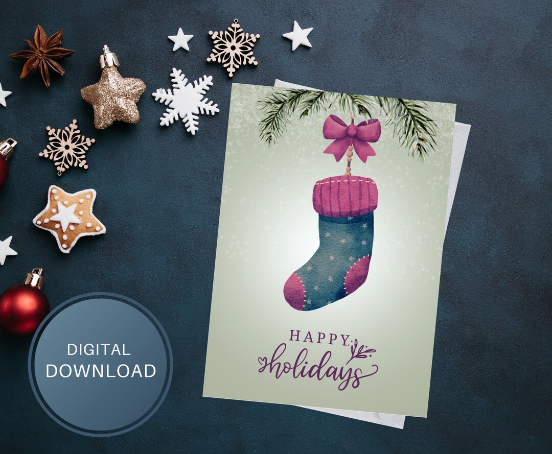 Printable Happy Holidays 5x7 Folding Card, Blank Inside, Instant ...