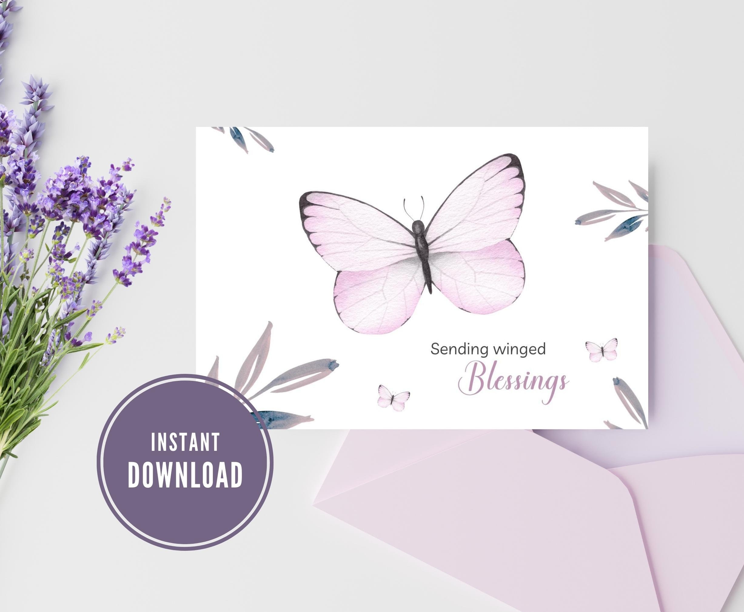 Printable Sending Winged Blessings Card, 7x5, Blank Inside, Instant ...