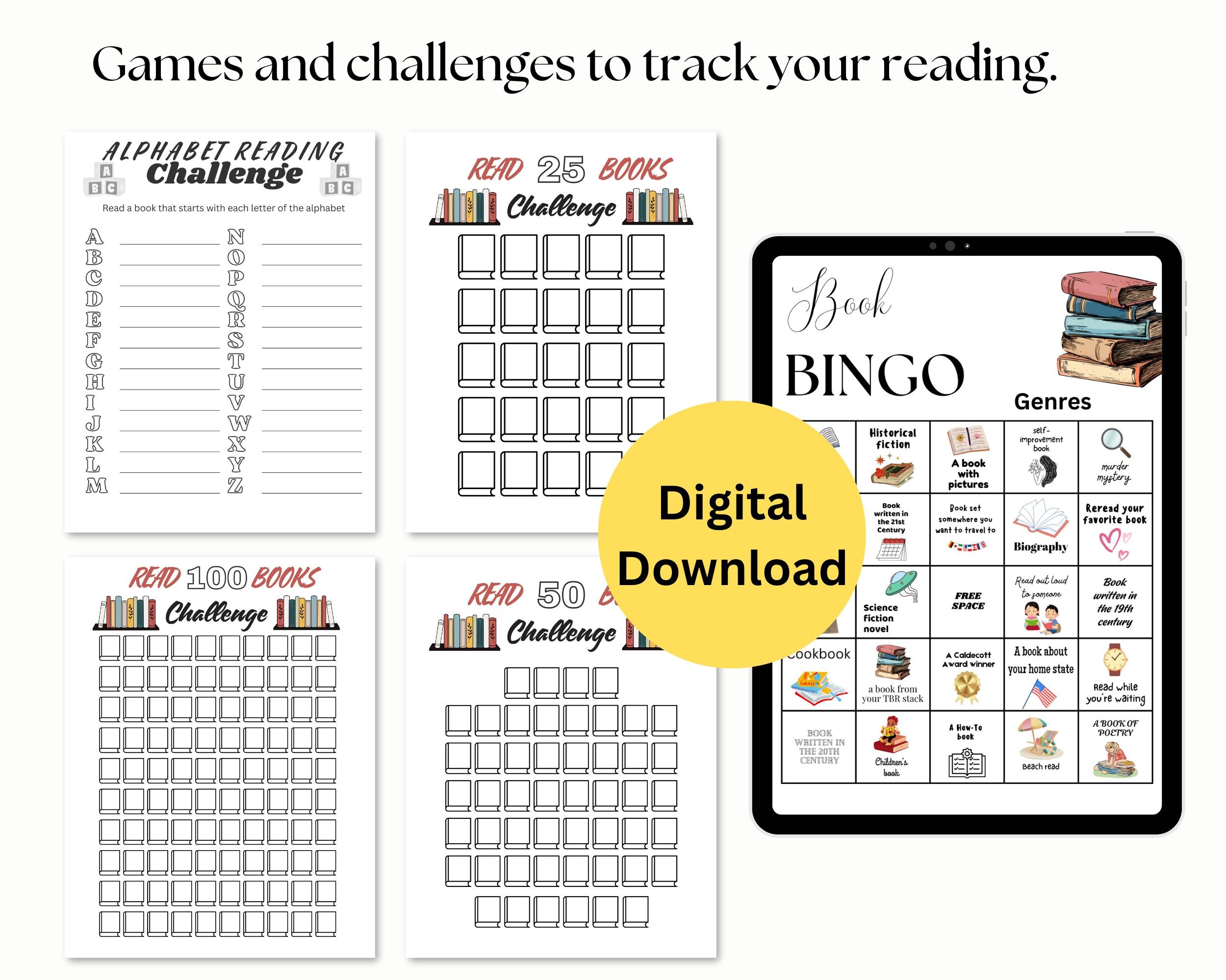 Reading Challenge Bundle, Book Reading Trackers, Book Bingo, Fun ...