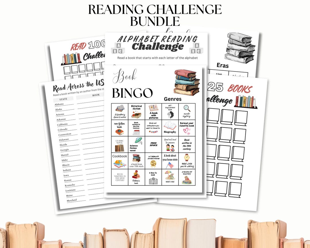 Reading Challenge Bundle, Book Reading Trackers, Book Bingo, Fun ...