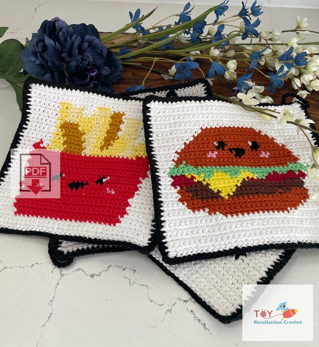 Hamburger & French Fries Set of 2 Crochet Potholder Pattern / Beginner ...