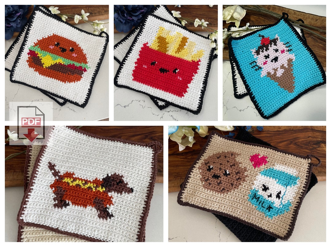 Food Bundle Crochet Potholder Pattern Set of 5 / Food Crochet Pattern ...