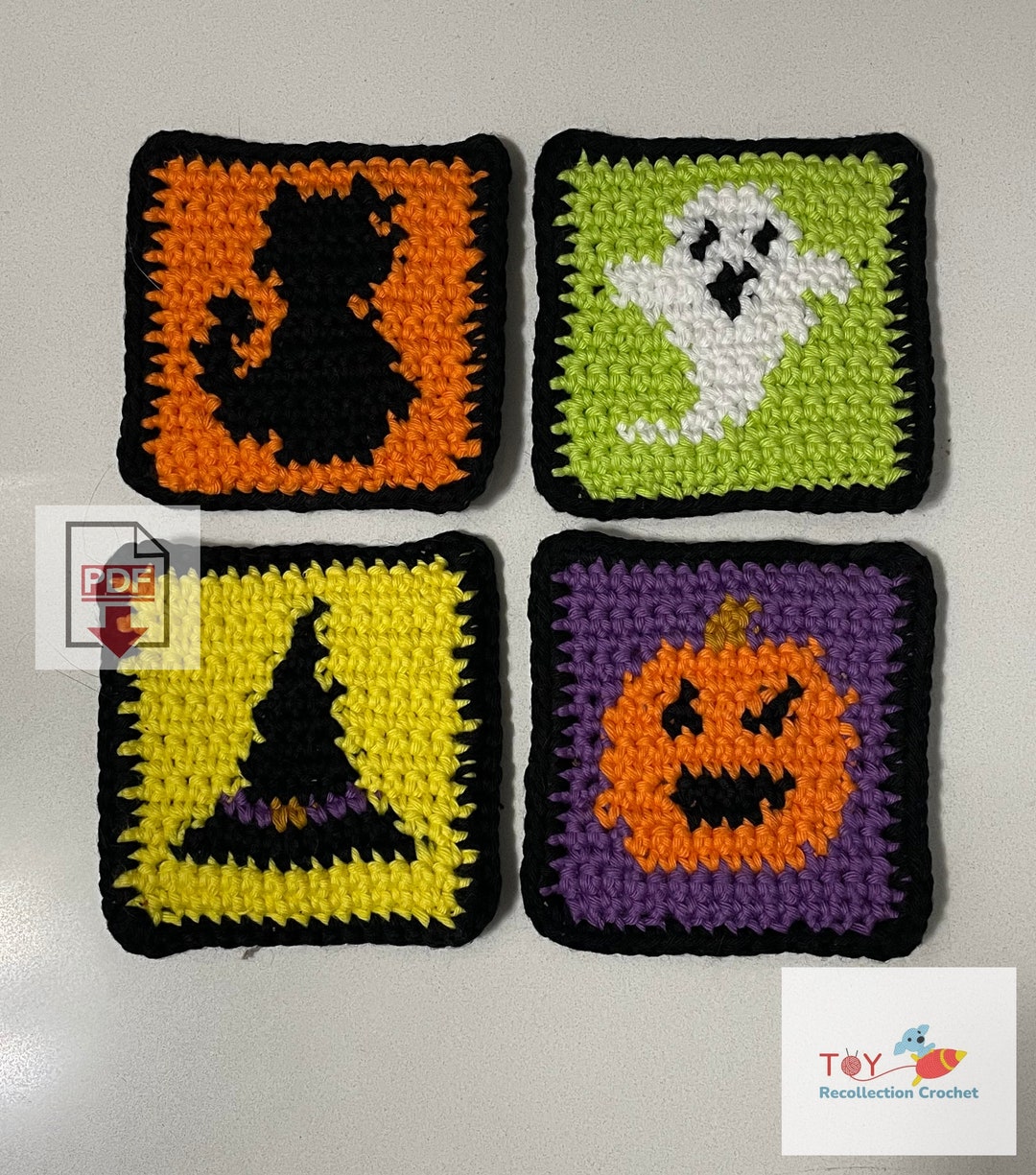 Spooky Halloween Coaster Crochet Pattern: Featuring a Black Cat, Witch ...