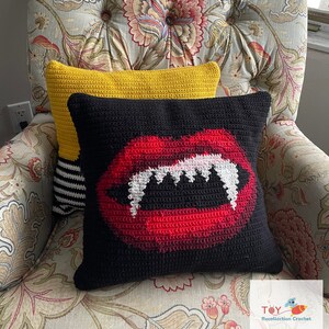 Vampire Fangs Tapestry Crochet Pillow Pattern - Beginner PDF - Vampire ...