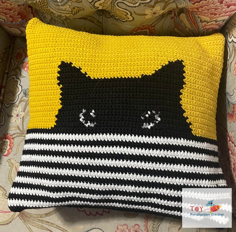 Black Cat Tapestry Crochet Pillow Pattern - Beginner PDF - Kitty Cat ...