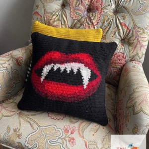 Vampire Fangs Tapestry Crochet Pillow Pattern - Beginner PDF - Vampire ...