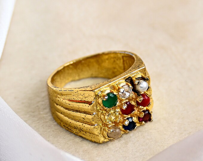 Unisex Multi Color Gemstone's Boho Ring Navratna Nine Gemstones Ring ...