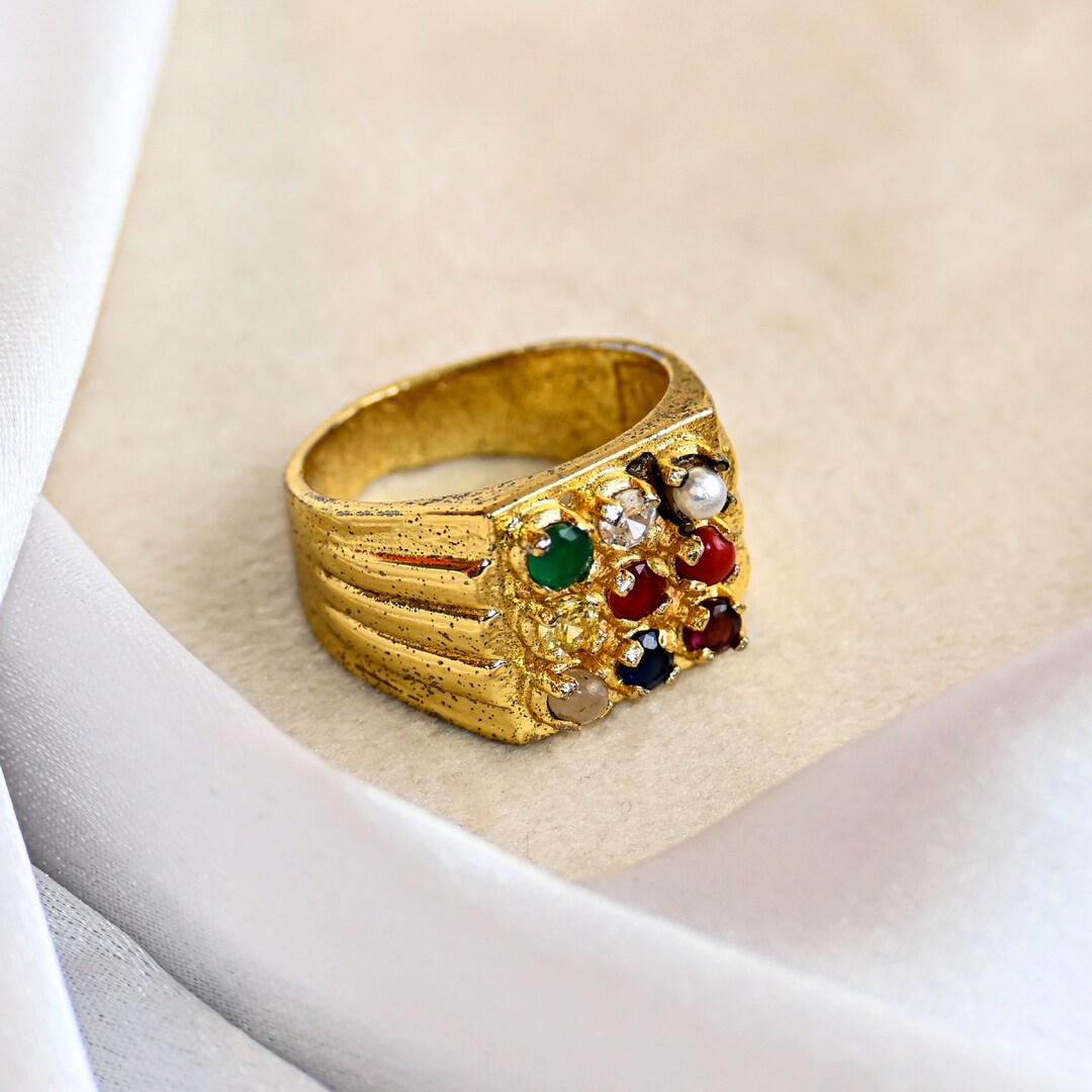 Unisex Multi Color Gemstone's Boho Ring Navratna Nine Gemstones Ring ...