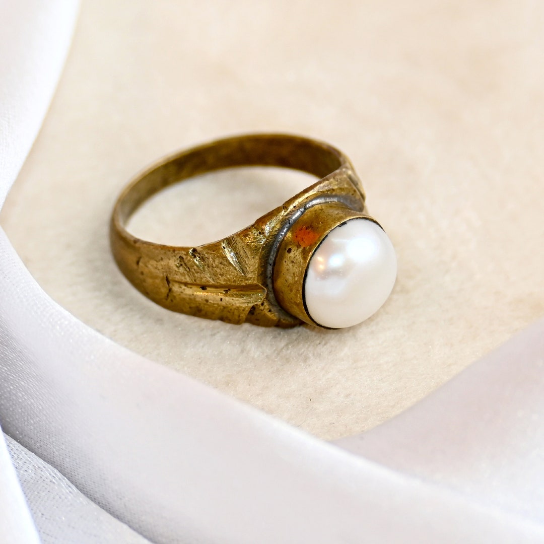 Natural Pearl Round Shape Ring Men and Women 925 Sterling Silver Ring ...